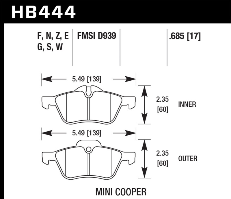 Mini Cooper Brake Pads - Front - Hawk Performance - HPS Street - `02 ...