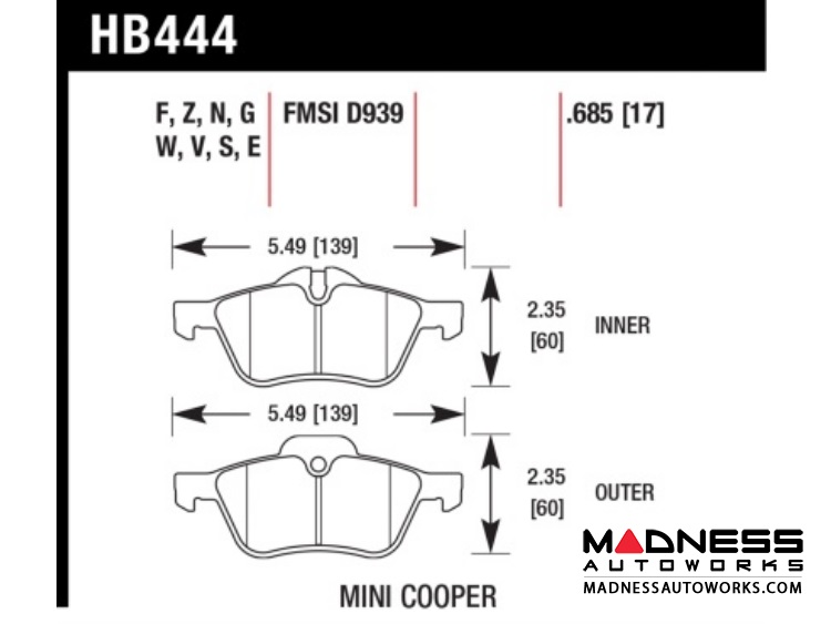 MINI Cooper Performance Brake Pad Set by Hawk Performance - Blue-42 ...
