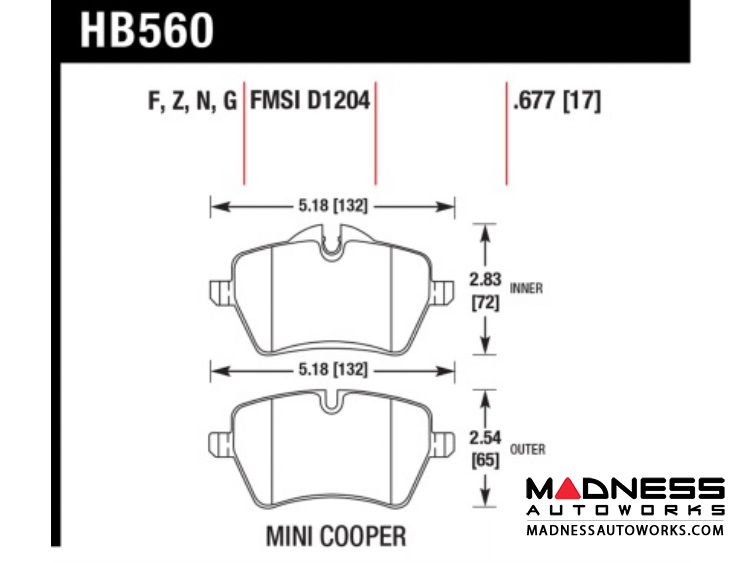 MINI Cooper S Performance Brake Pad Set by Hawk Performance - HP+ ...