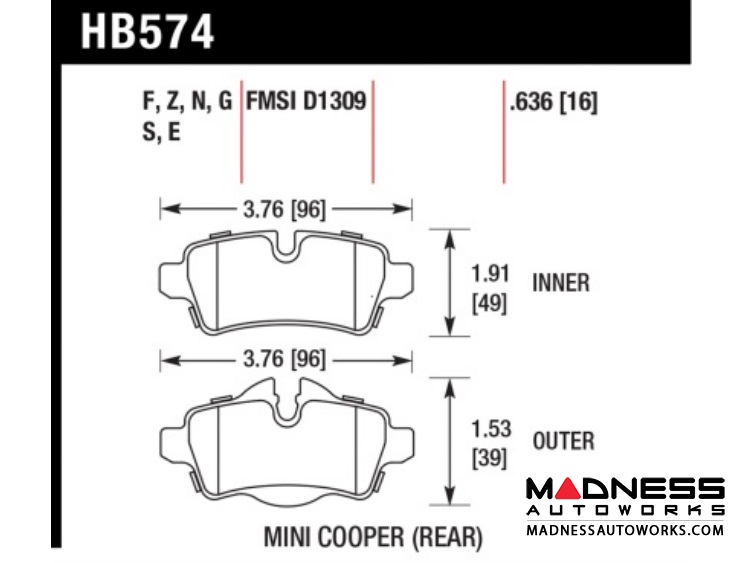 MINI Cooper Performance Brake Pad Set by Hawk Performance - Blue-42 ...